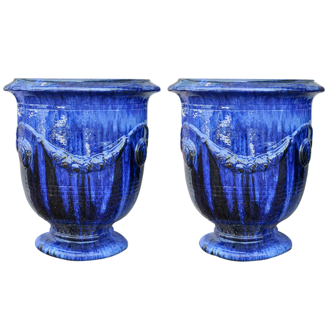 Pair of Large French Blue Planters at 1stDibs