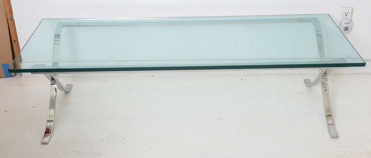 Modern Rectangular Glass and Polished Chrome "X-Base" Cocktail Table at ...