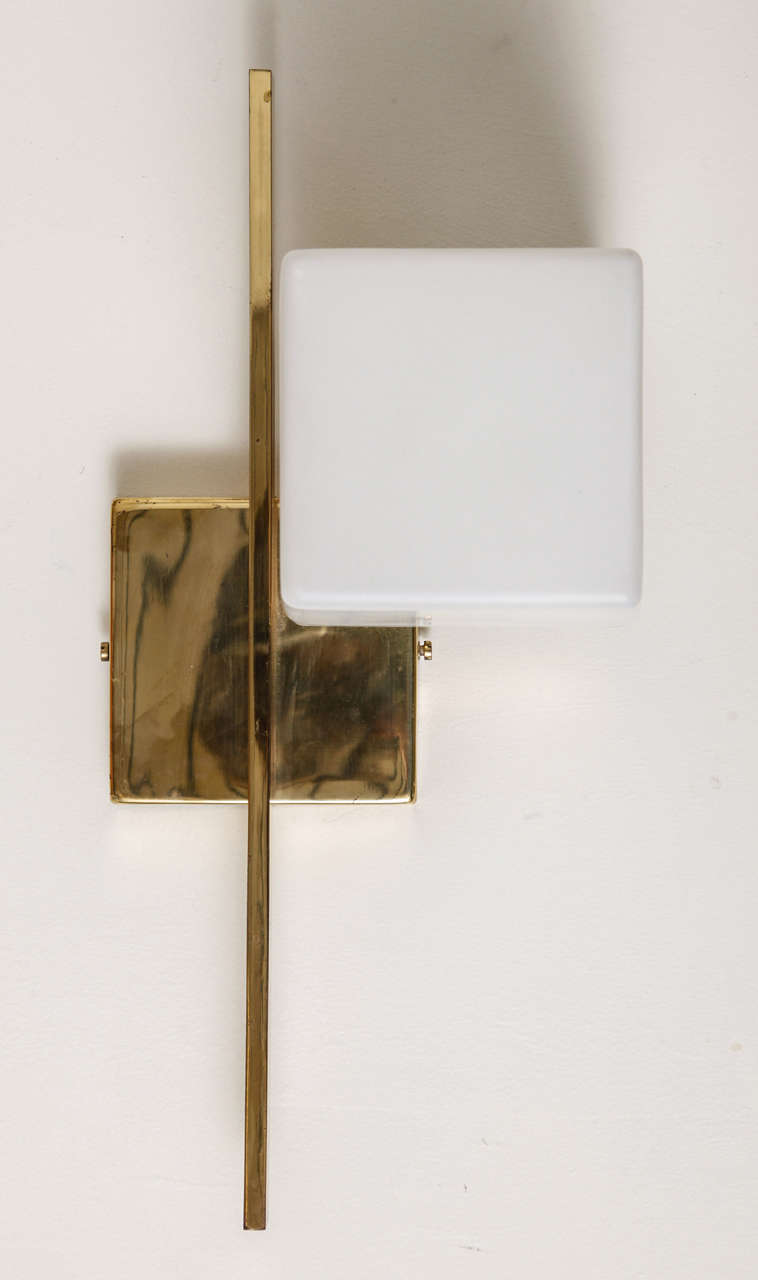 Elegant Pair of Brass and White Glass Sconces at 1stDibs