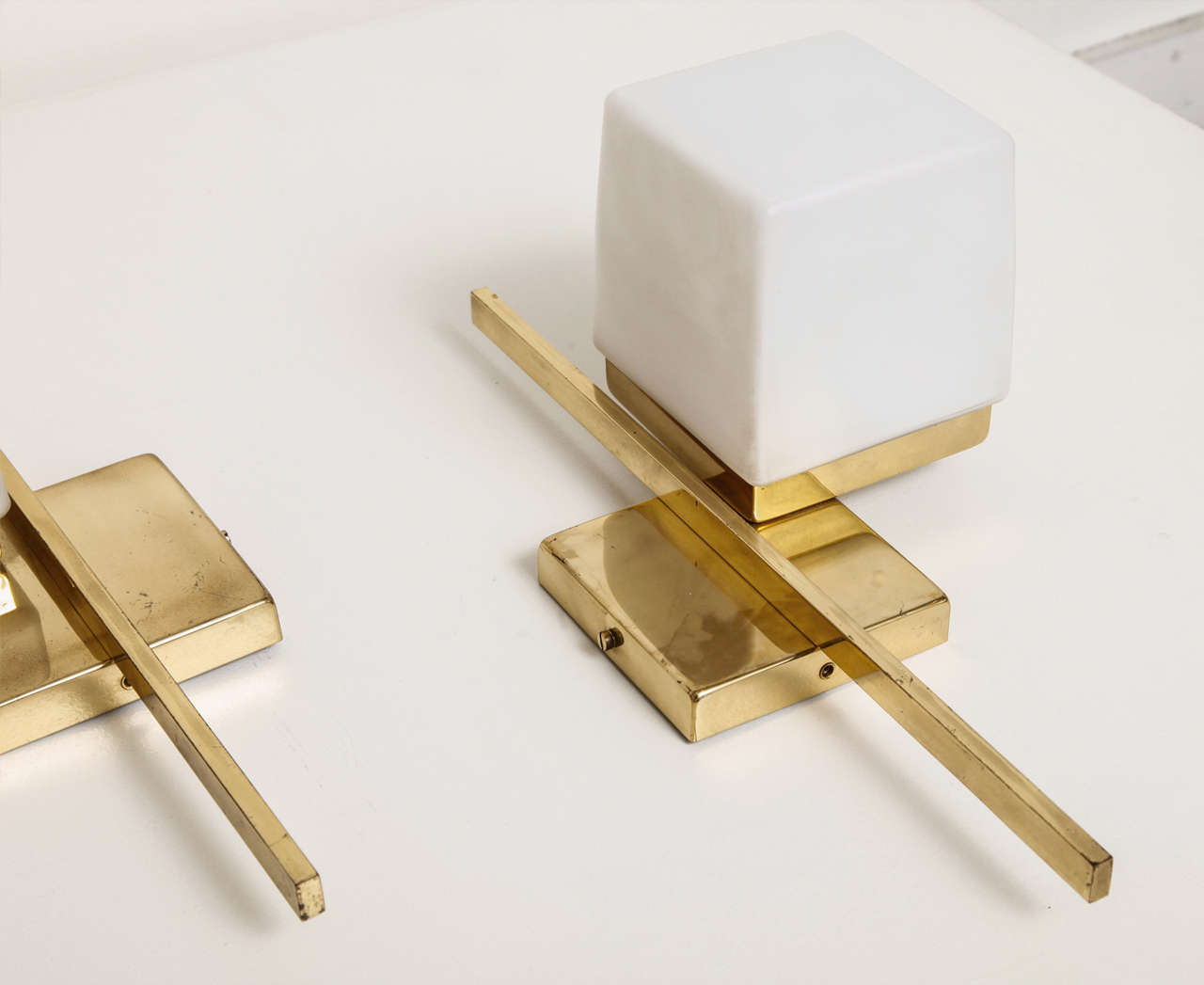 Elegant Pair of Brass and White Glass Sconces at 1stDibs