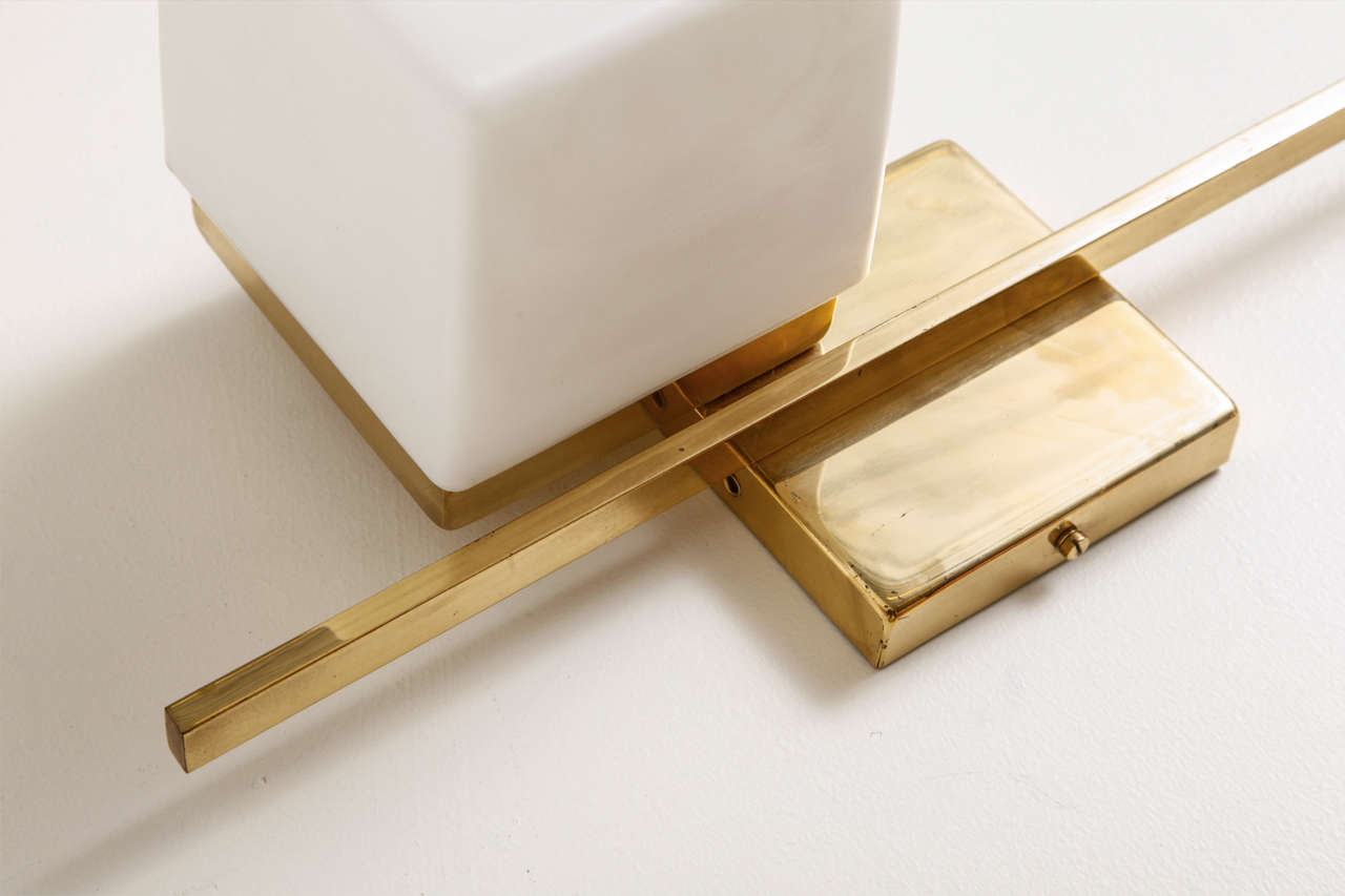 Elegant Pair of Brass and White Glass Sconces at 1stDibs