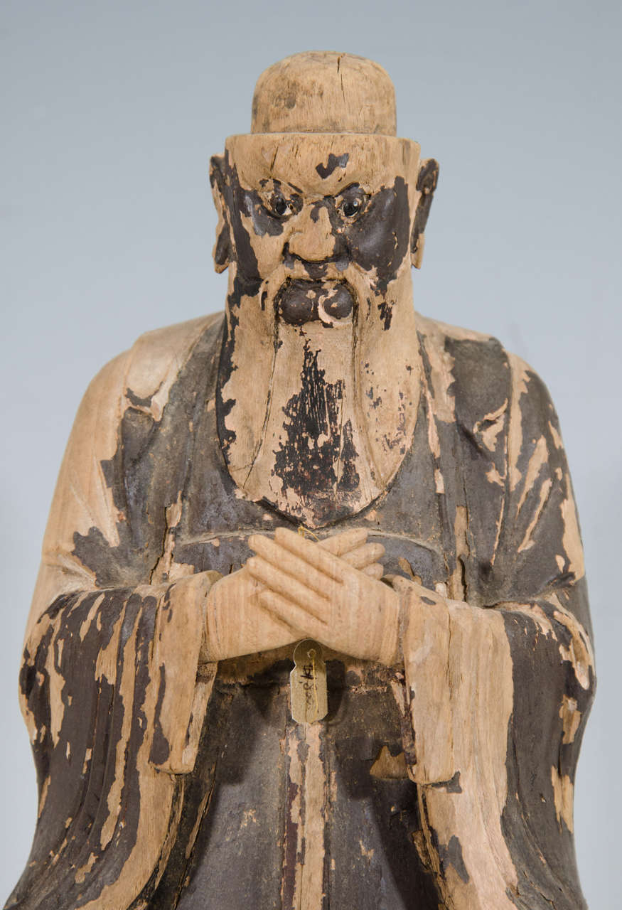 Large Ming Dynasty Wooden Sculpture of a Taoist Figure at 1stDibs