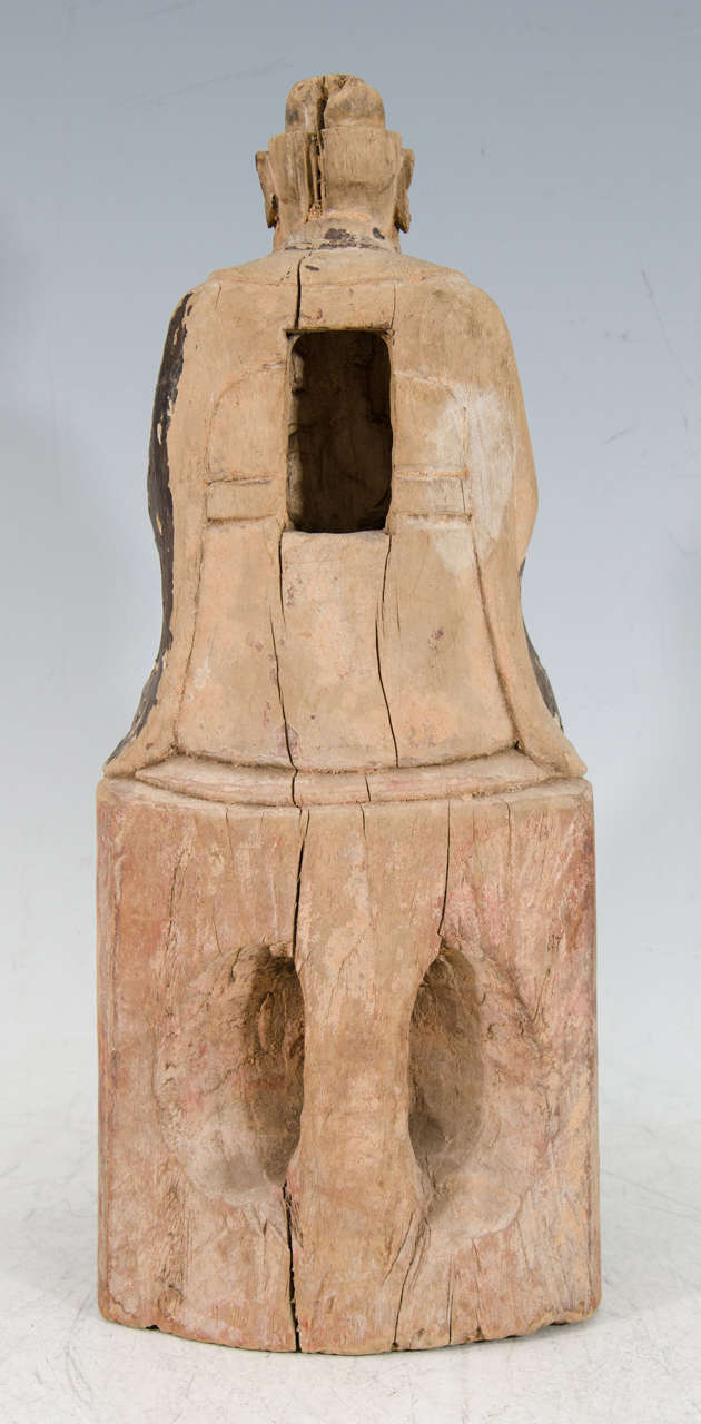 Large Ming Dynasty Wooden Sculpture of a Taoist Figure at 1stDibs