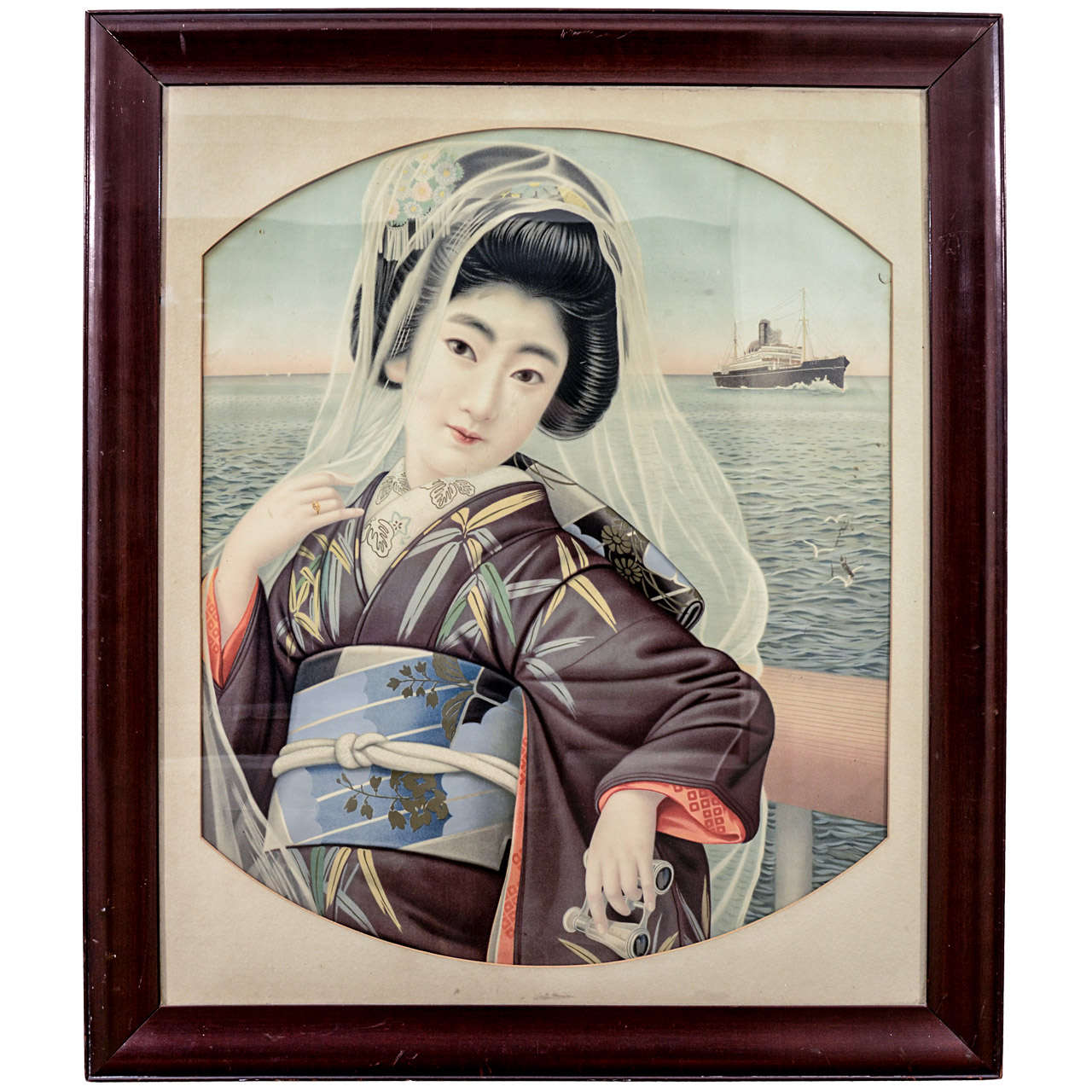 Japanese Framed Portrait of a Young Lady For Sale at 1stDibs