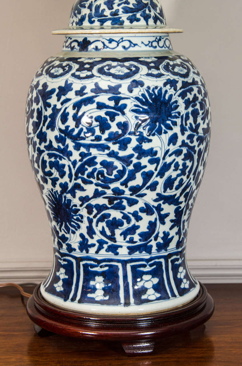 Pair of 20th Century Temple Jar Lamps with Peony Decoration at 1stdibs