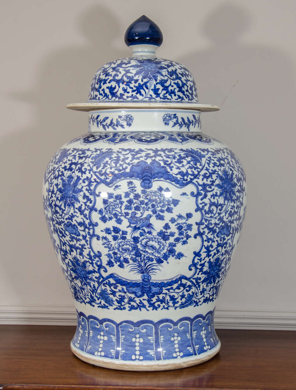 Pair of Large 20th Century Blue and White Porcelain Temple Jars For ...