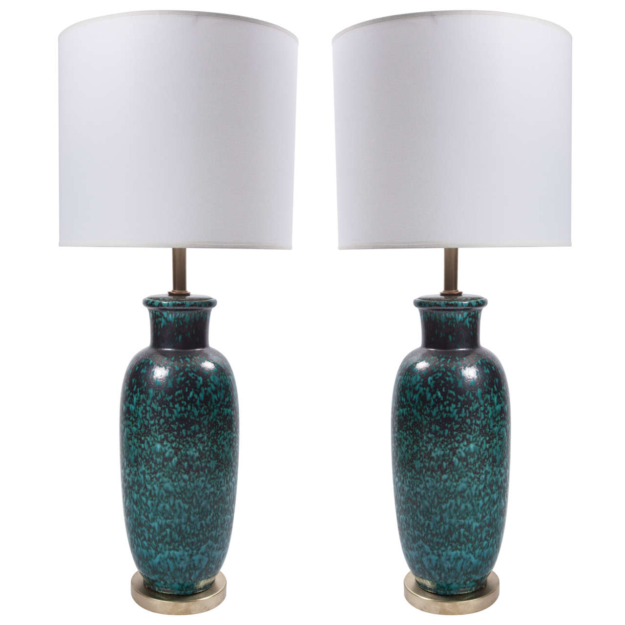Italian Jade Green Tortoise Shell Ceramic Lamps at 1stDibs