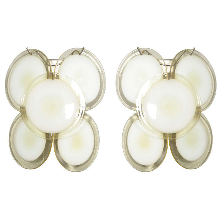 Pair of Vintage Yellow Murano Glass Disc Sconces in the Style of ...