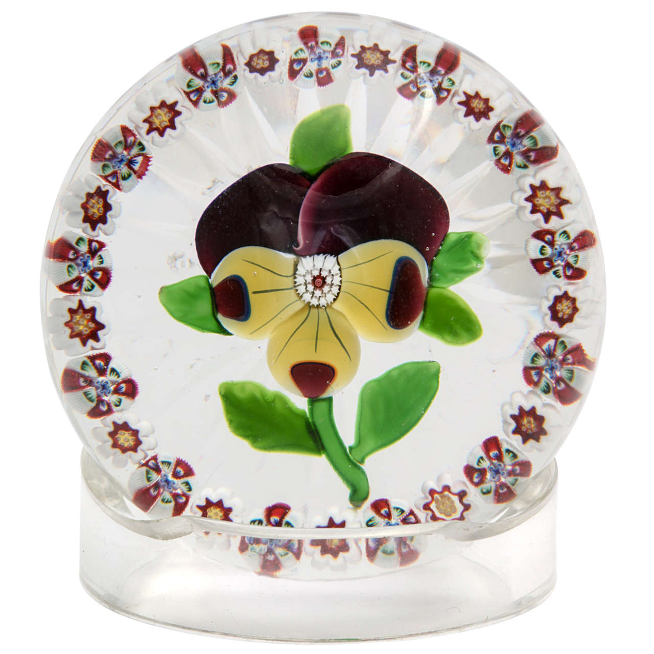 A Fine Antique Baccarat Garlanded Pansy Paperweight For Sale at 1stDibs