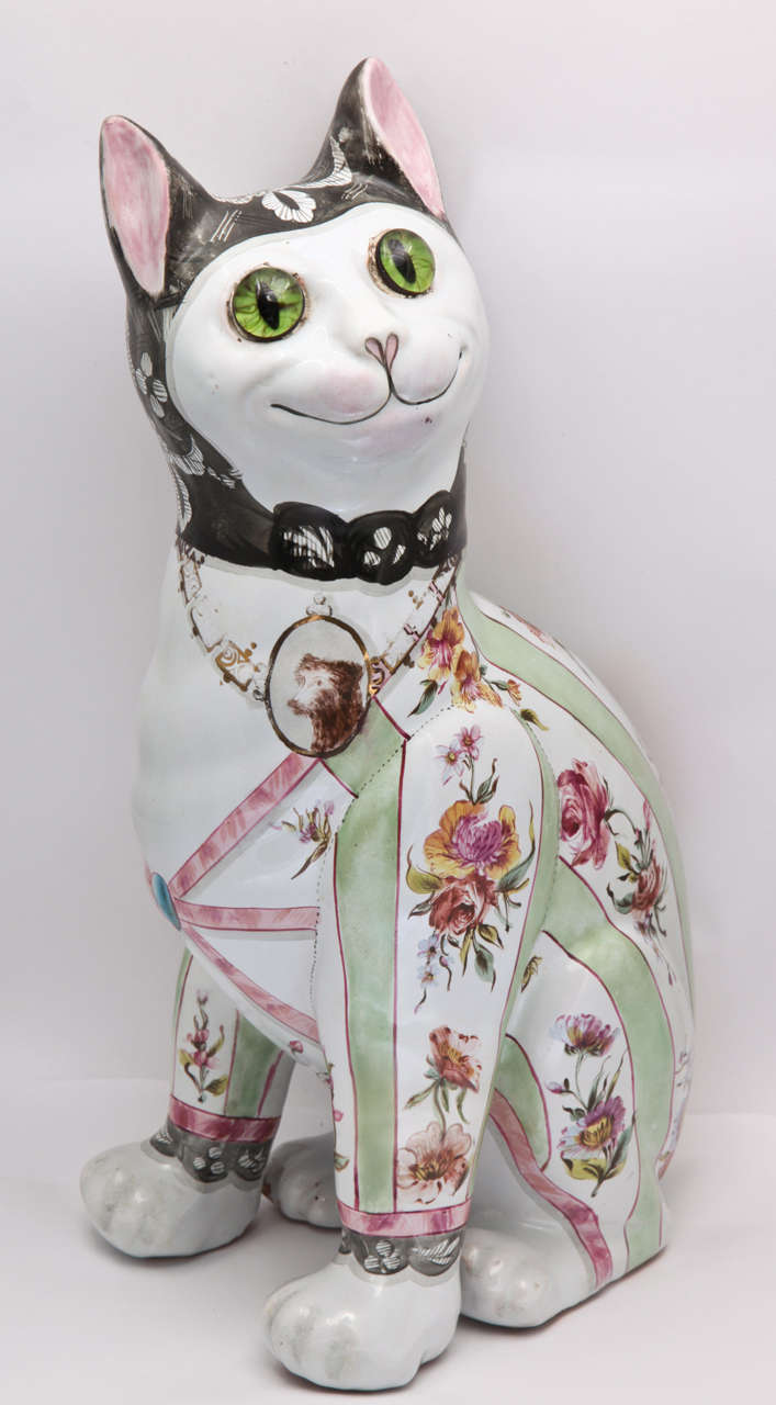 Fine, Unsigned Emile Galle Faience Cat For Sale at 1stDibs