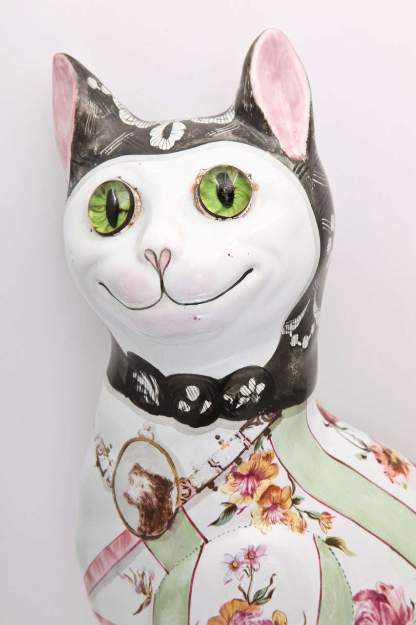 Fine, Unsigned Emile Galle Faience Cat For Sale at 1stDibs