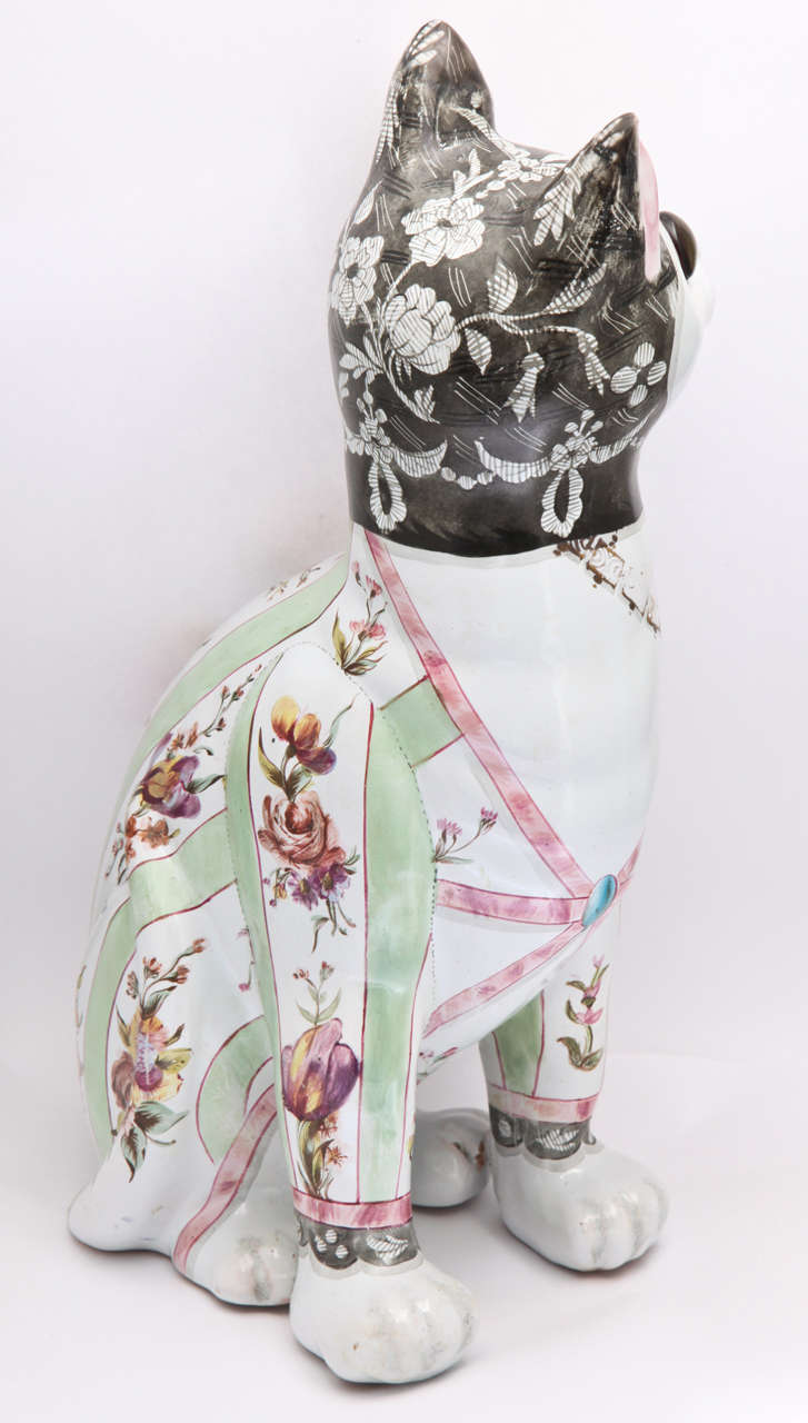 Fine, Unsigned Emile Galle Faience Cat For Sale at 1stDibs