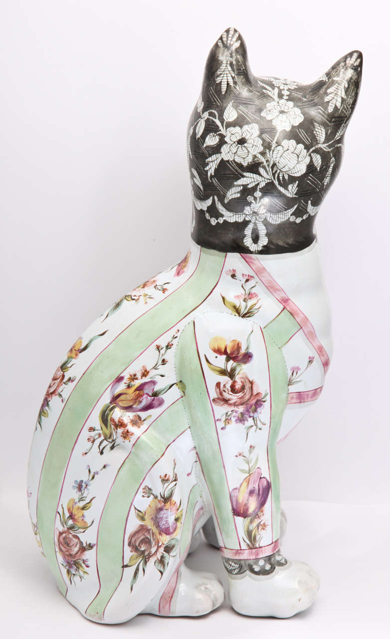 Fine, Unsigned Emile Galle Faience Cat For Sale at 1stDibs