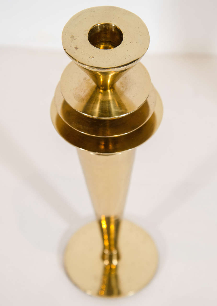 Pair of Machine Age Candle Holders in Gold Plated Brass at 1stDibs