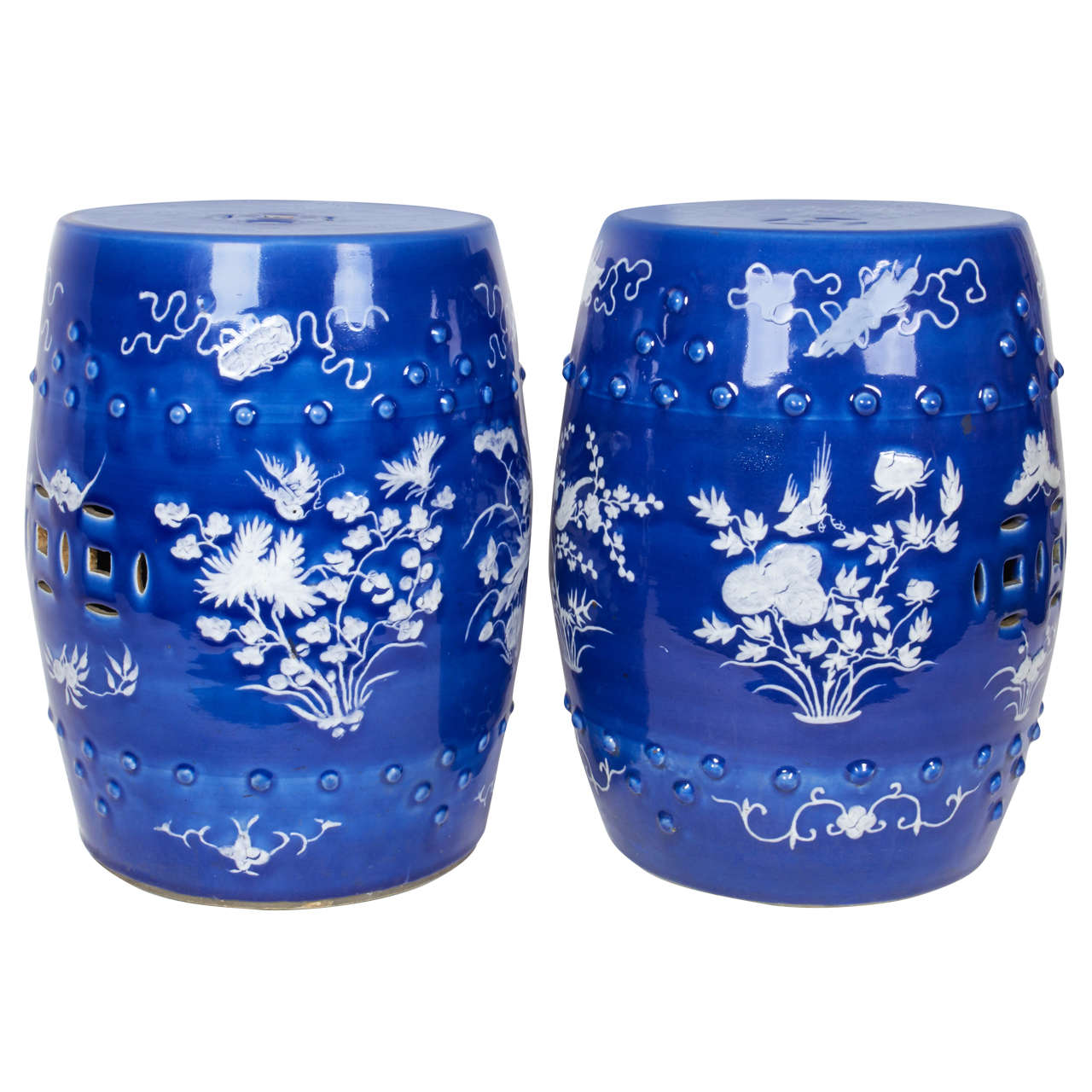 Vintage Pair of Chinese Porcelain Chargers with Butterflies and Garden ...