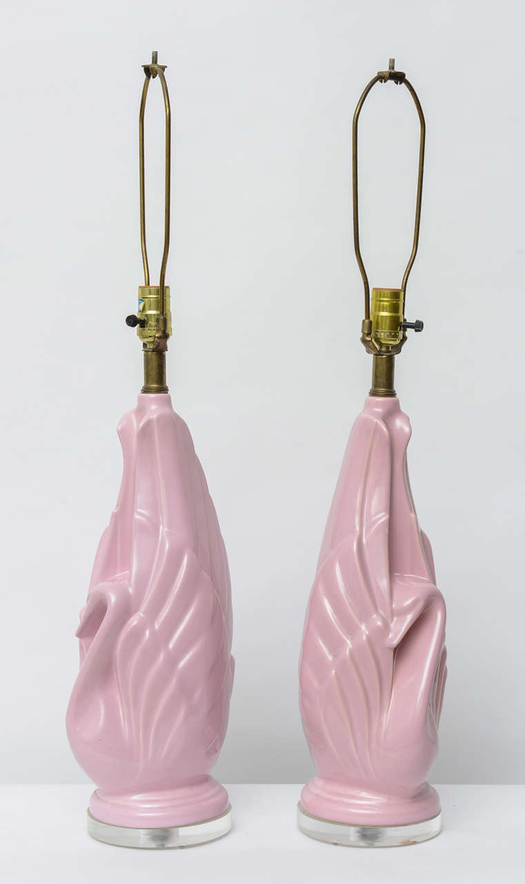 Beautiful Ceramic and Lucite Swan Lamps, USA, 1960s at 1stDibs
