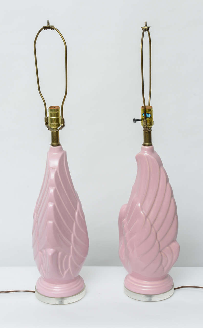 Beautiful Ceramic and Lucite Swan Lamps, USA, 1960s at 1stDibs