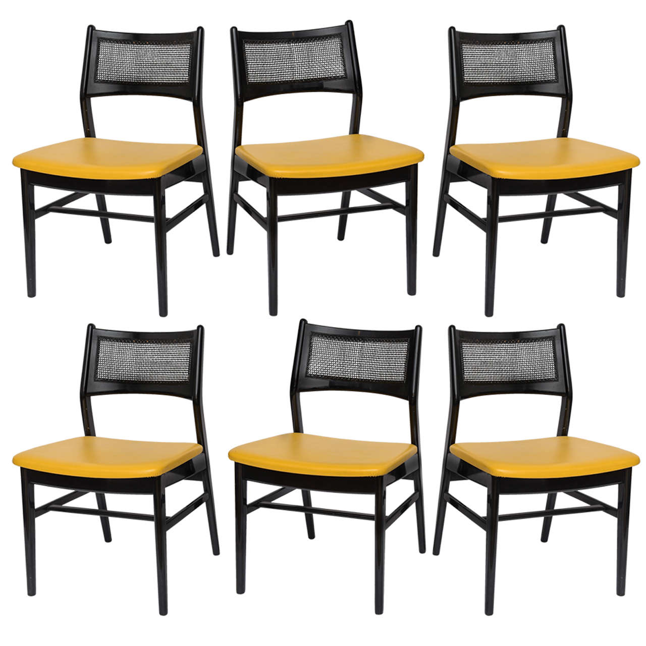 Six Cane Backed Dining Chairs by Dux at 1stDibs