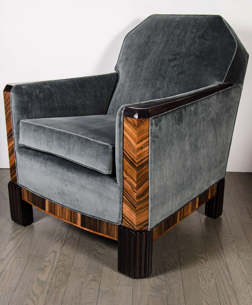 Pair of Art Deco Cubist Style Club Chairs in Book Matched Macassar and ...