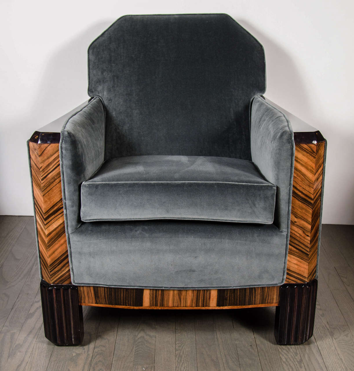 Pair of Art Deco Cubist Style Club Chairs in Book Matched Macassar and ...