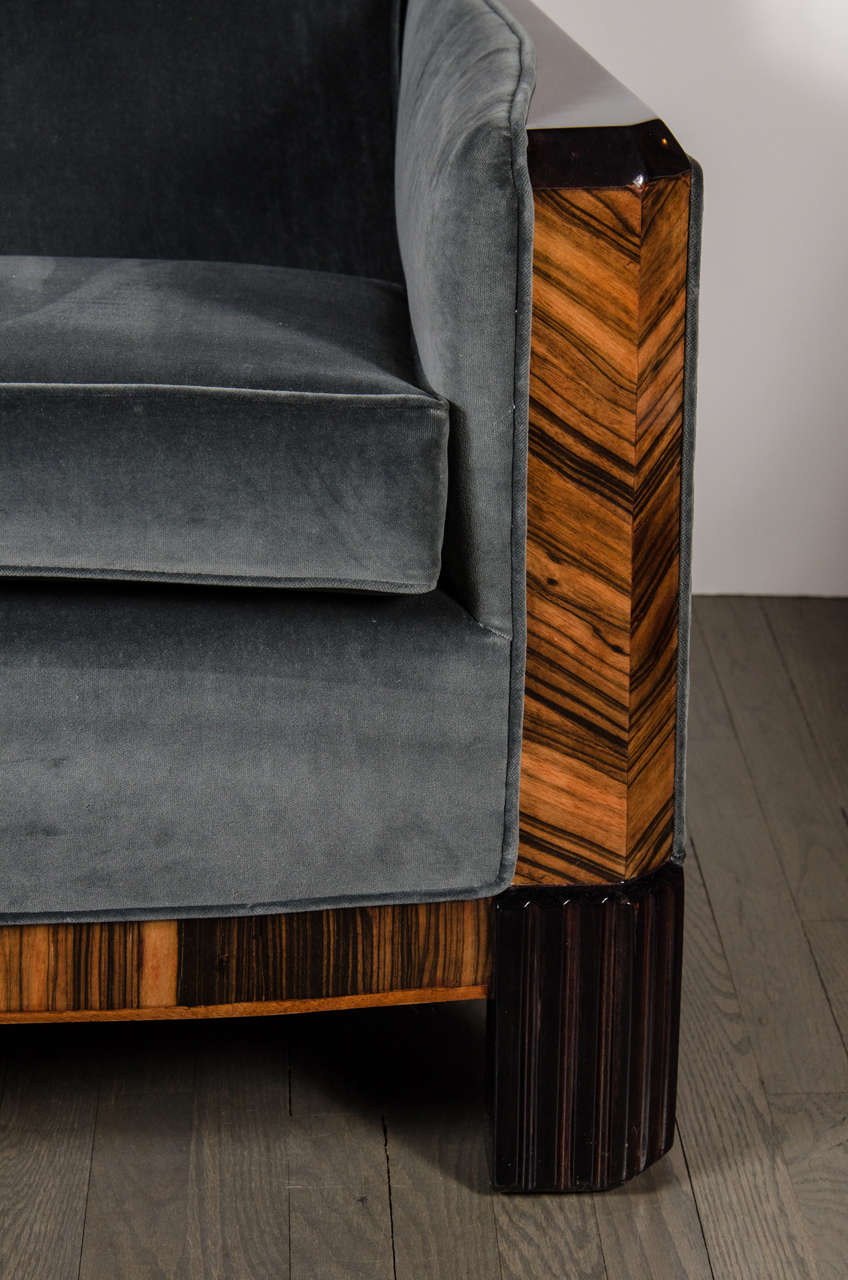 Pair of Art Deco Cubist Style Club Chairs in Book Matched Macassar and ...