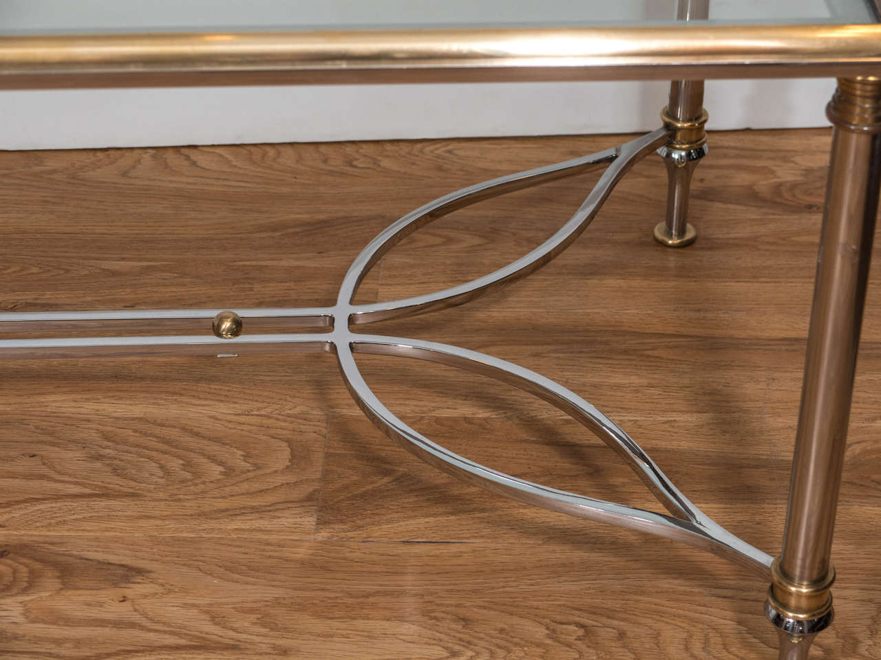 1970s Brass Rectangular Coffee and Cocktail Table with Elegant Chrome ...