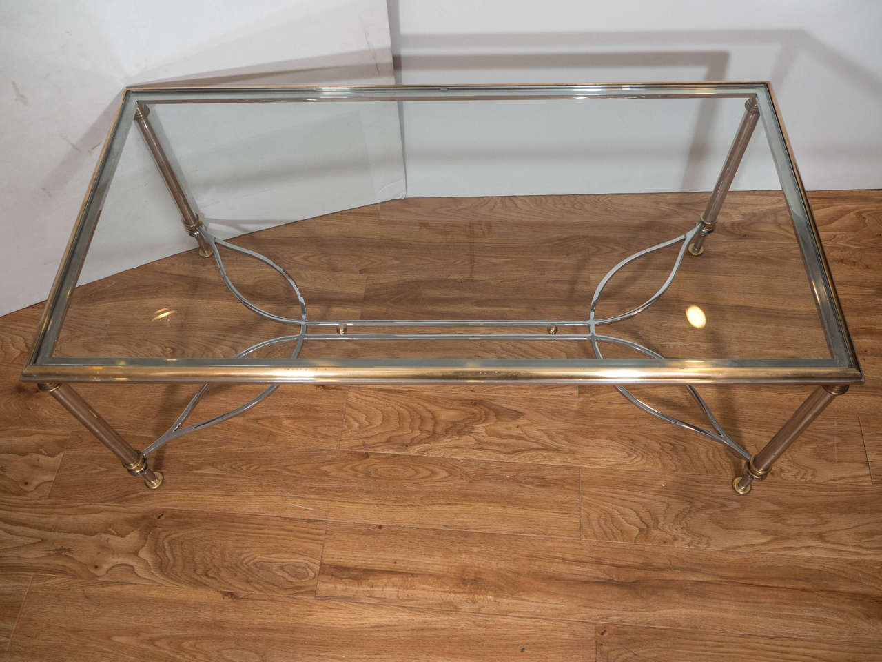 1970s Brass Rectangular Coffee and Cocktail Table with Elegant Chrome ...