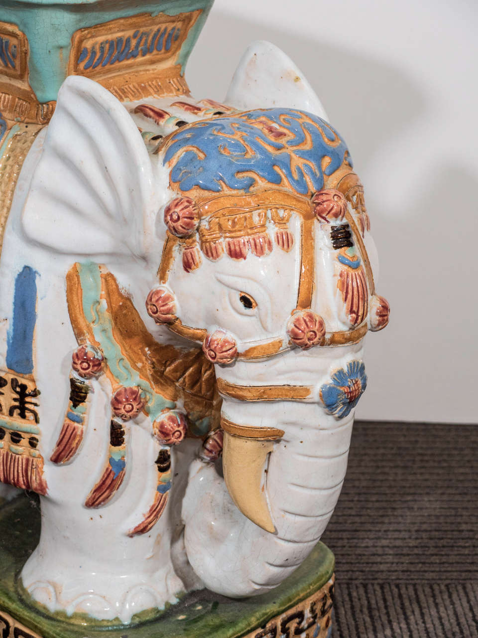 Mid Century Pair of Decorative Ceramic Elephant Garden Stools at ...