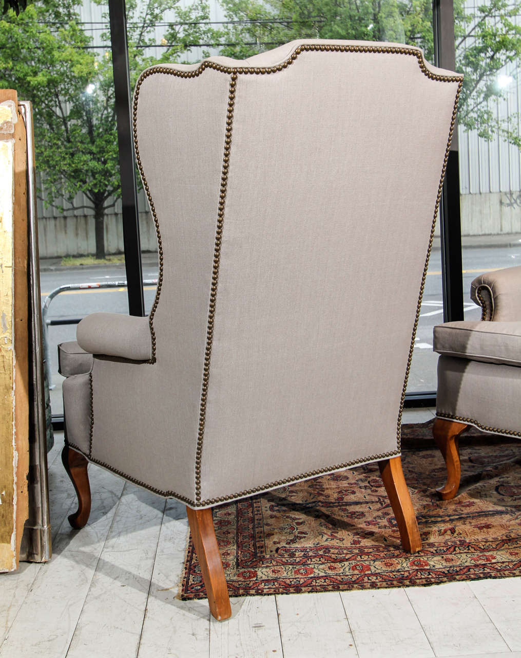 Pair of Grey Linen and Nailhead Wing Chairs at 1stDibs | wingback chair ...