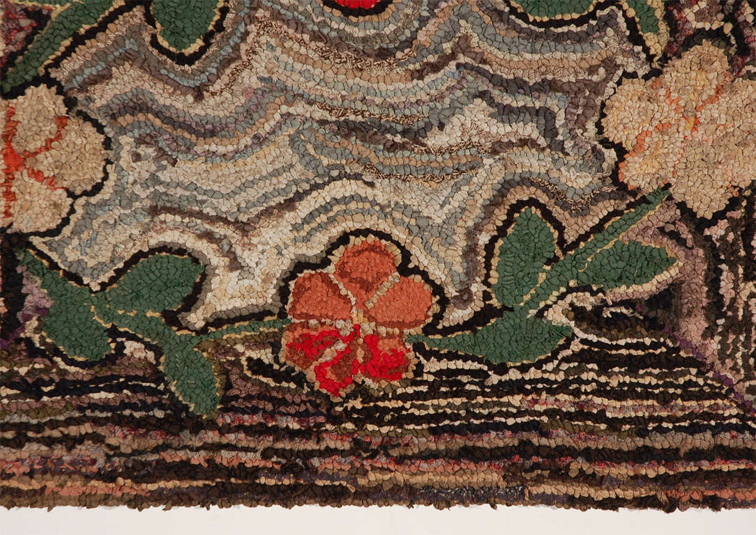 19th Century Rare Floral Hand Hooked Rug on Sretcher Frame from Pa at ...