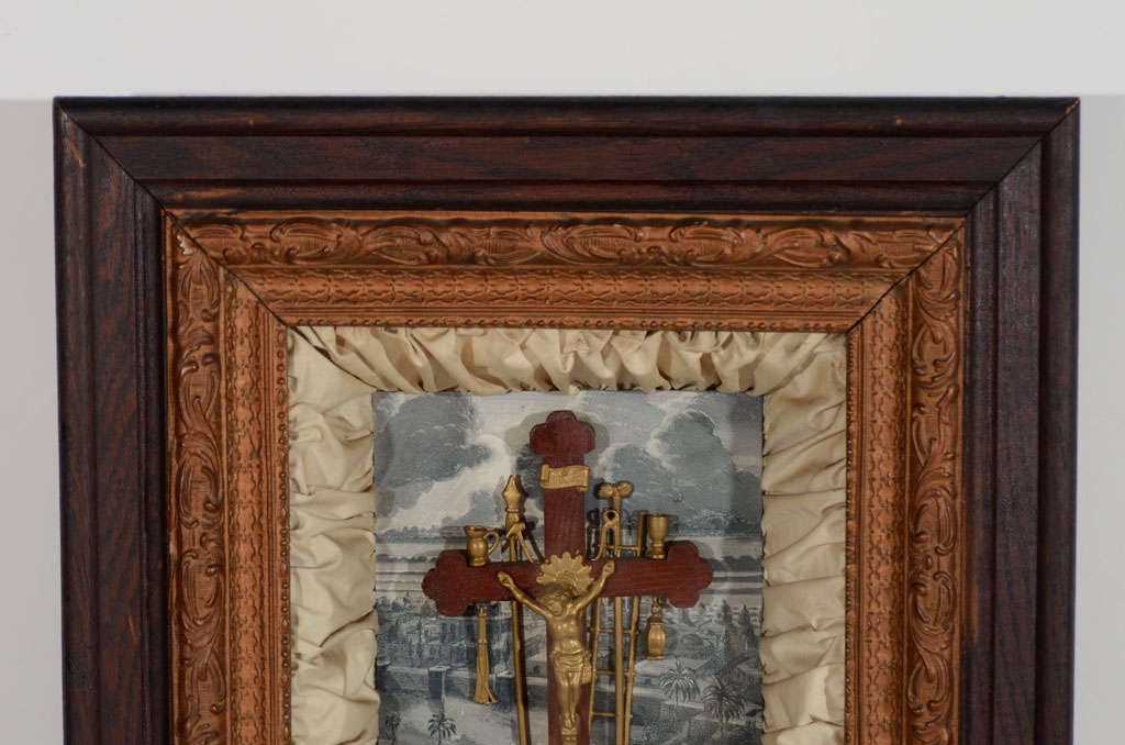 Antique Victorian Shadowbox with Religious Crucifix Scene, c. 1850's ...
