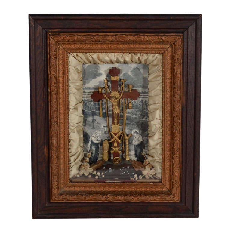 Antique Victorian Shadowbox with Religious Crucifix Scene, c. 1850's ...