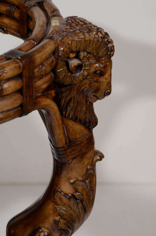 Exceptional Rams Head Carved Wood Center Table at 1stDibs