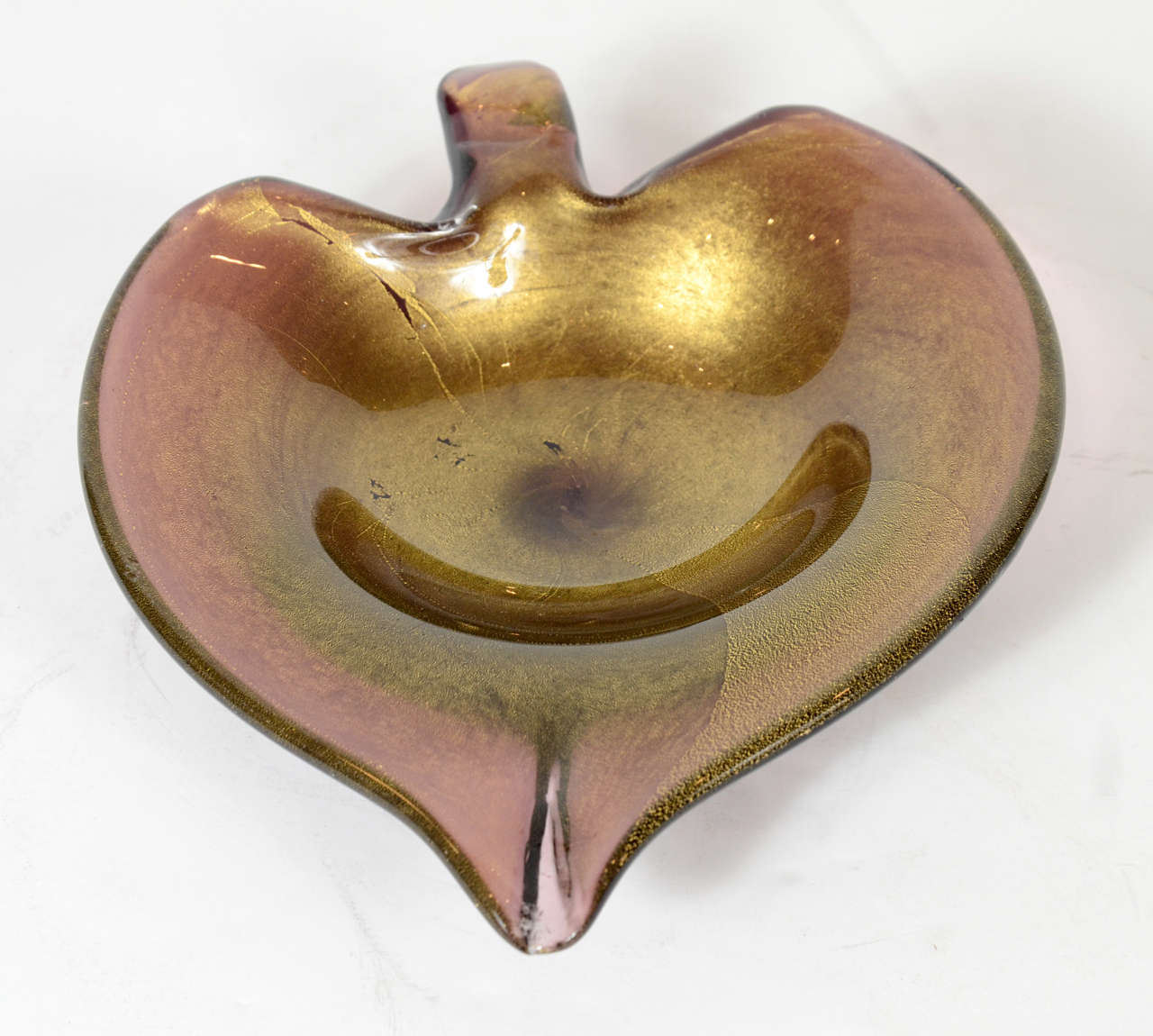 Gorgeous Mid Century Murano Glass Leaf Bowl With 24k Gold Flecks At 1stdibs