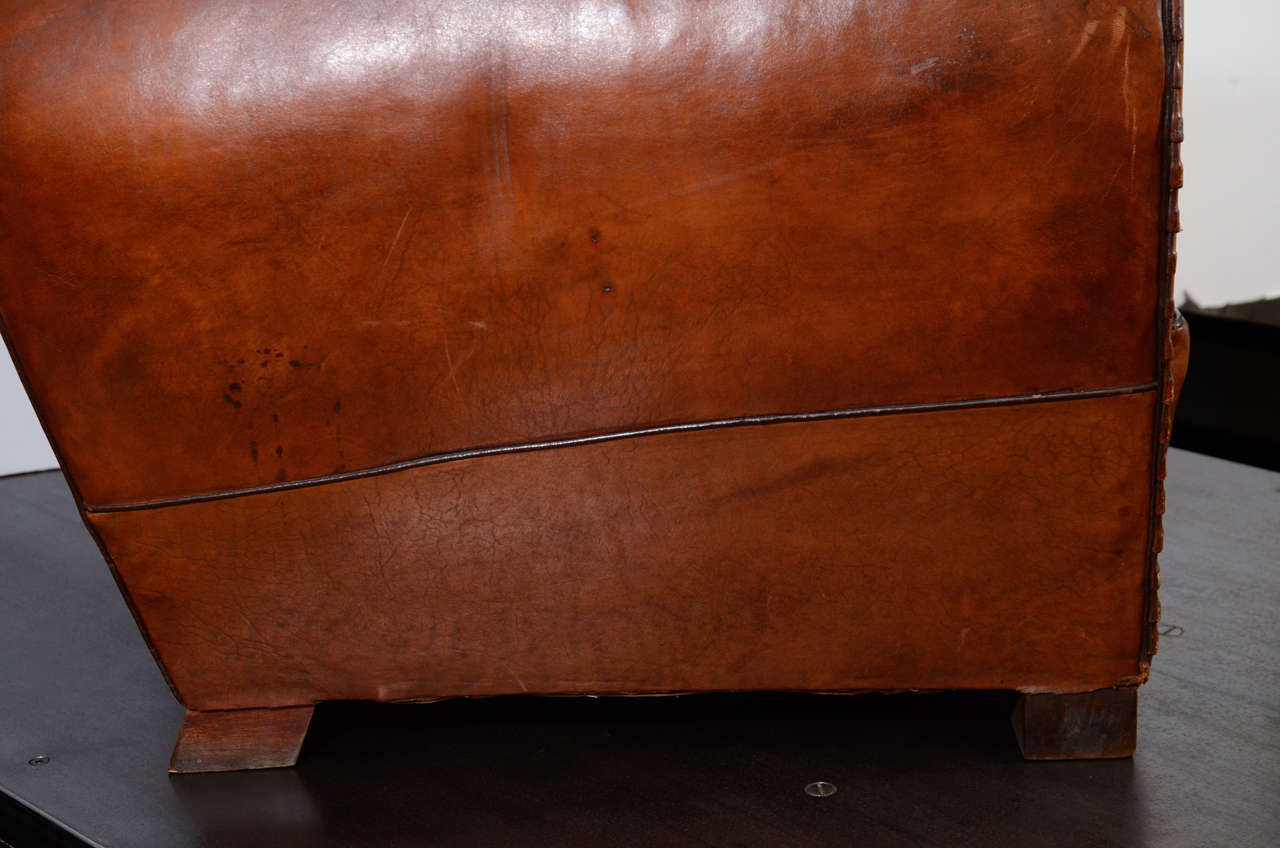 Pair of French Leather Club Chairs with Pleated Fronts at 1stDibs