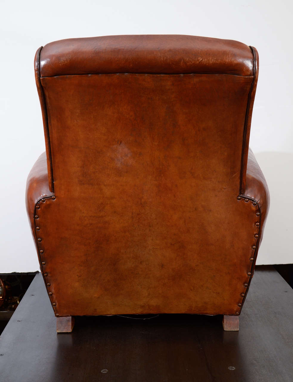 Pair of French Leather Club Chairs with Pleated Fronts at 1stDibs