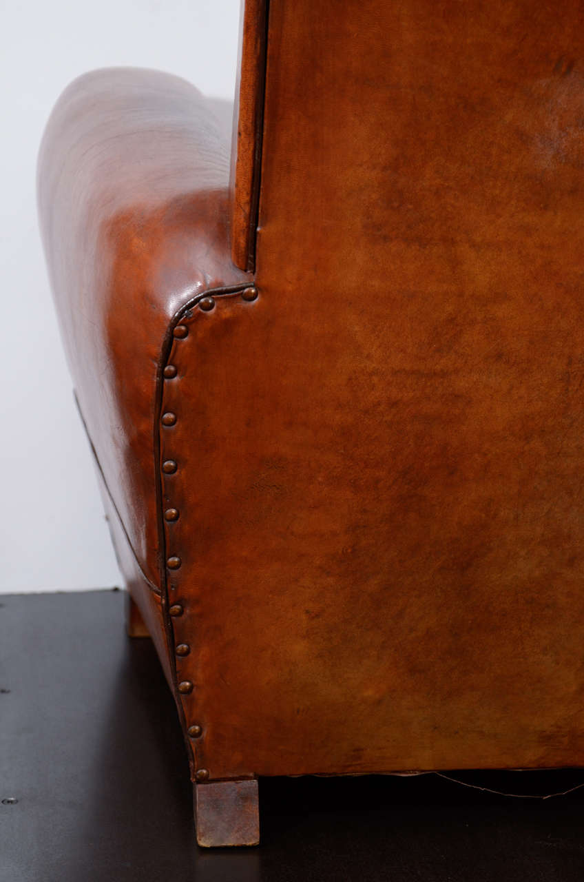 Pair of French Leather Club Chairs with Pleated Fronts at 1stDibs