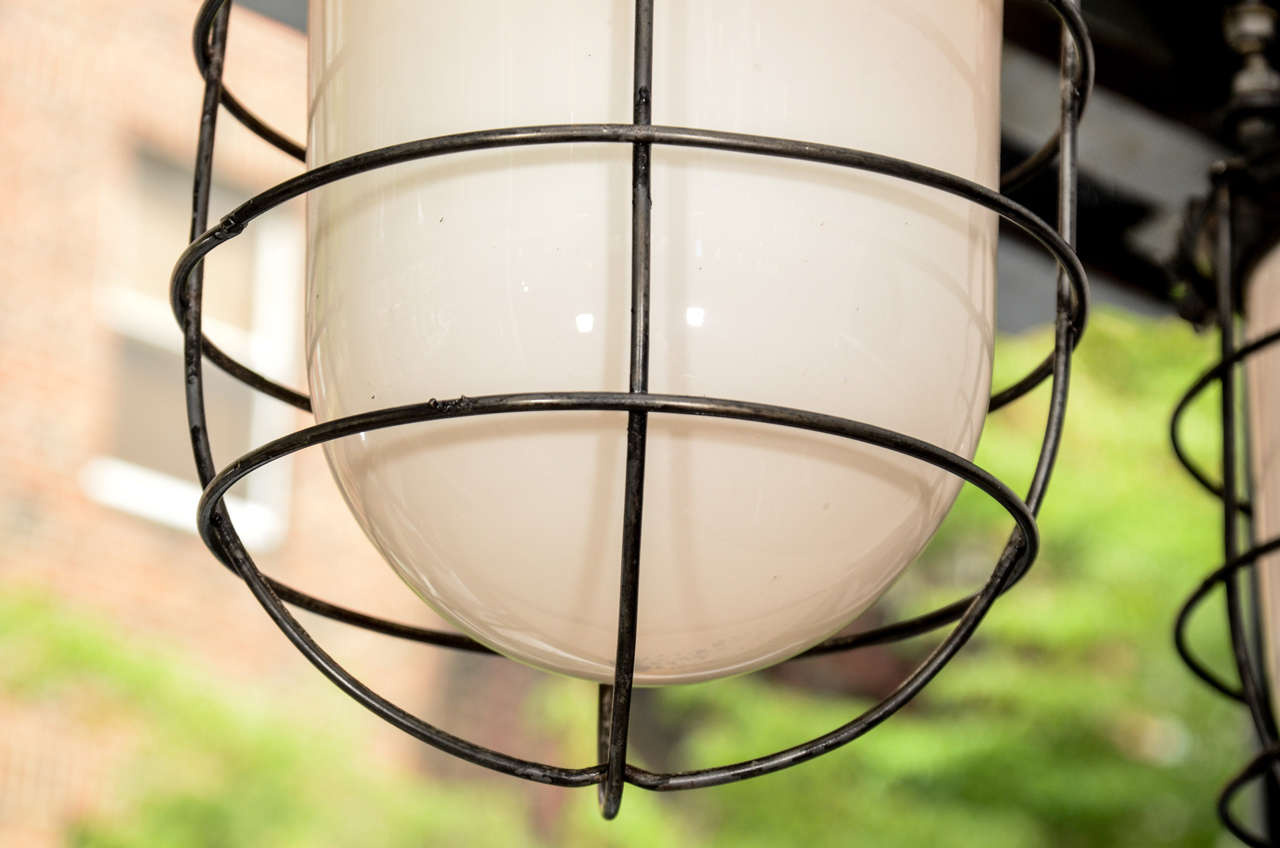 USA Pair of Ship Galley Caged Pendant Lights at 1stDibs
