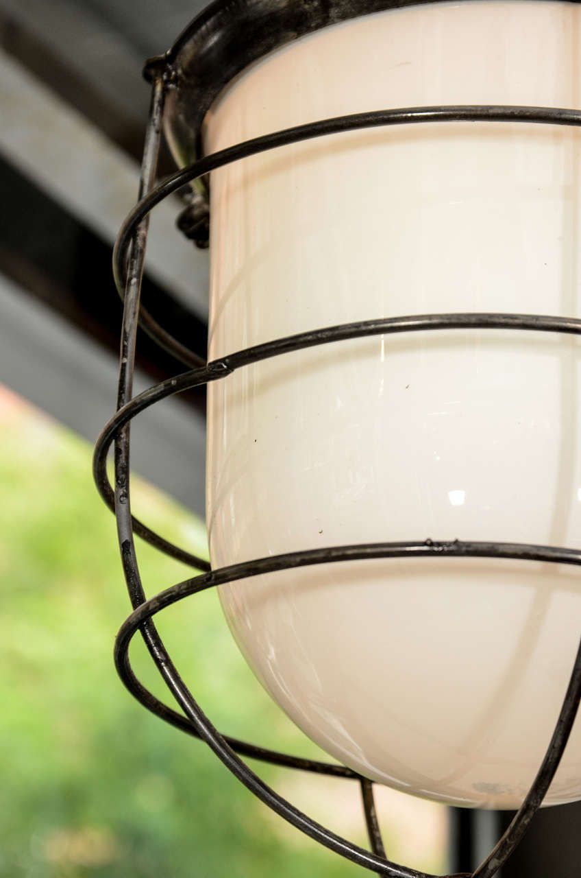 USA Pair of Ship Galley Caged Pendant Lights at 1stDibs