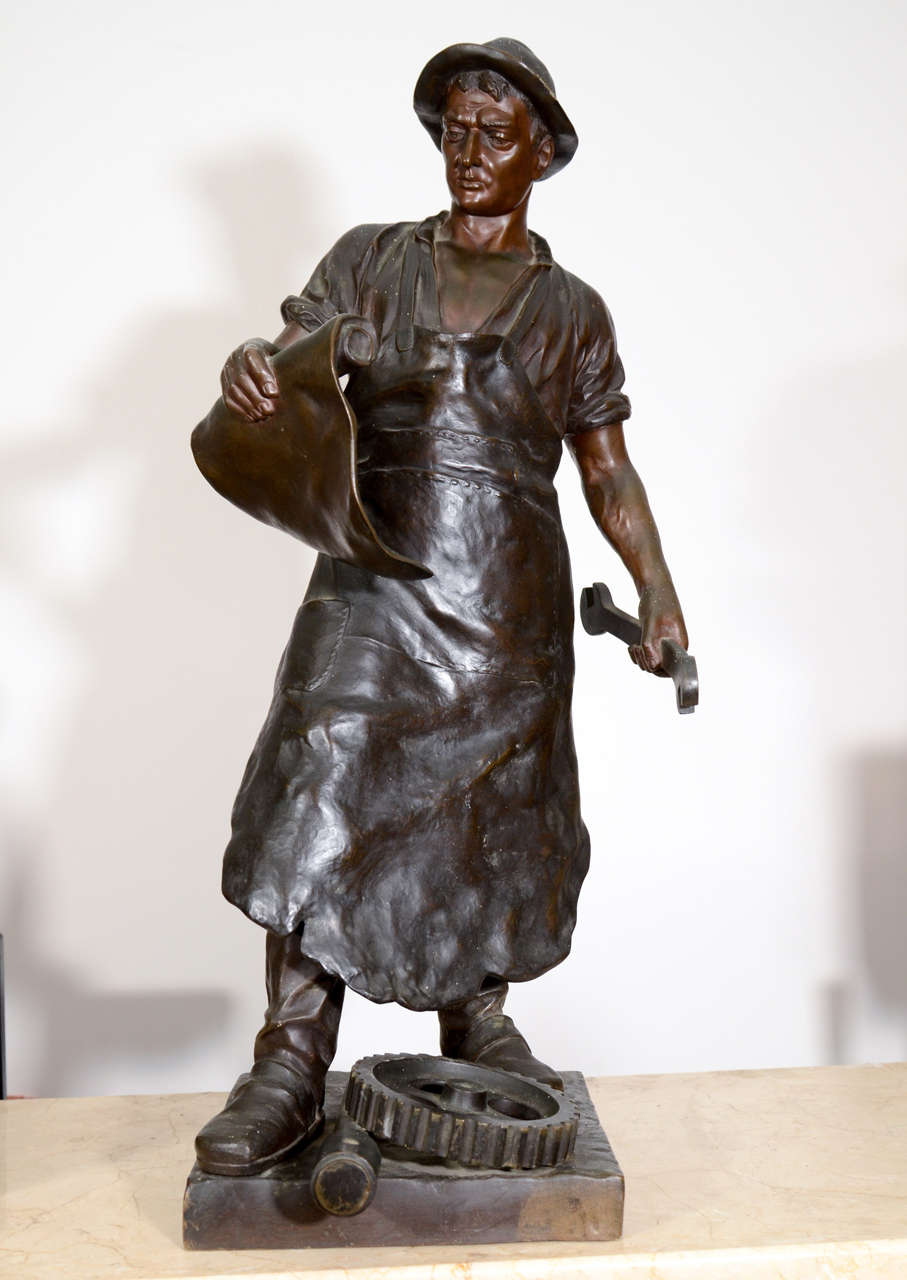 Large Bronze German Statue of Industrial Worker, Julius Schmidt-Felling ...