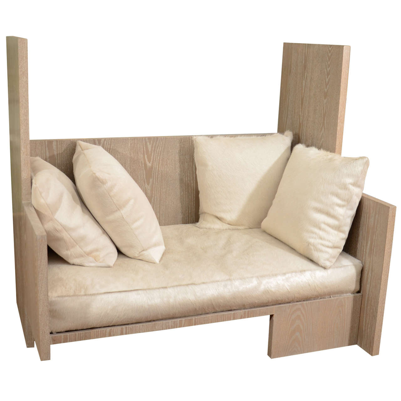 Sculpted seating in limed oak with ivory cowhide upholstery at 1stDibs