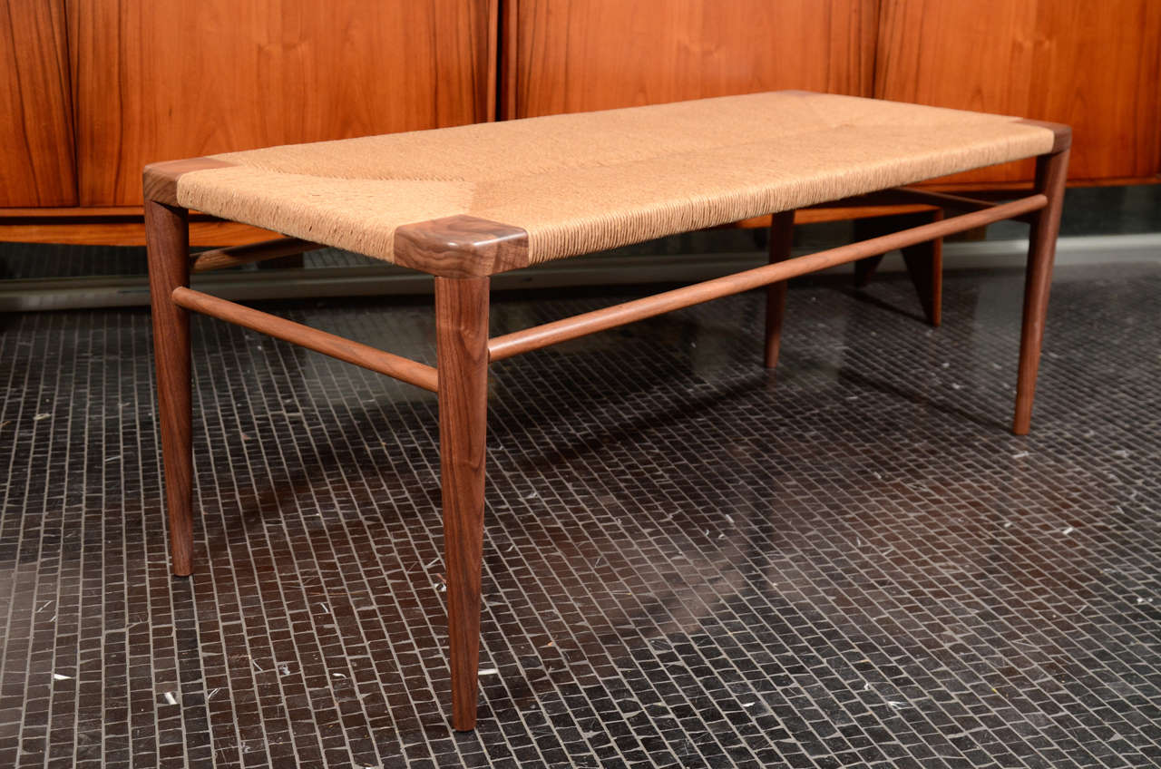 Hand Woven Rush Bench by Smilow Design at 1stDibs | straw seat bench