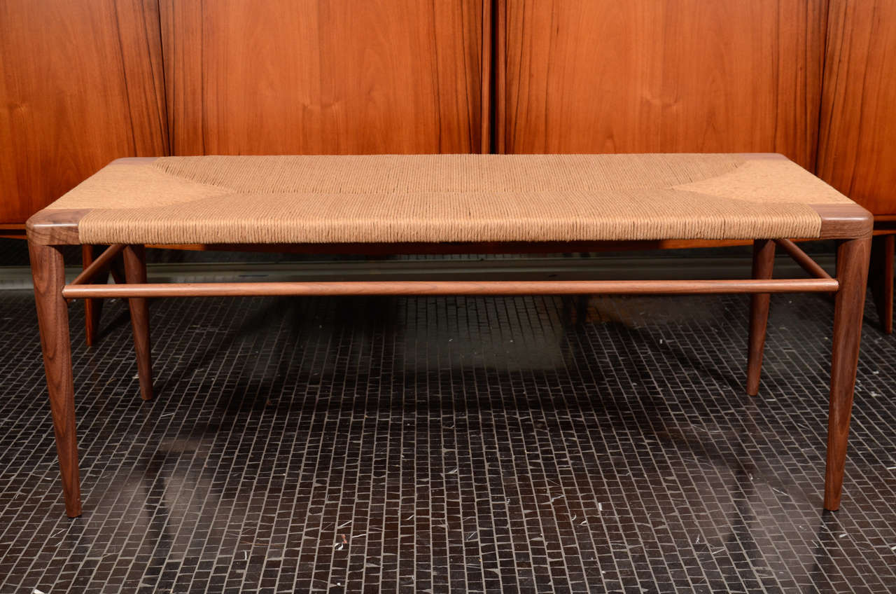 Hand Woven Rush Bench by Smilow Design at 1stDibs | straw seat bench