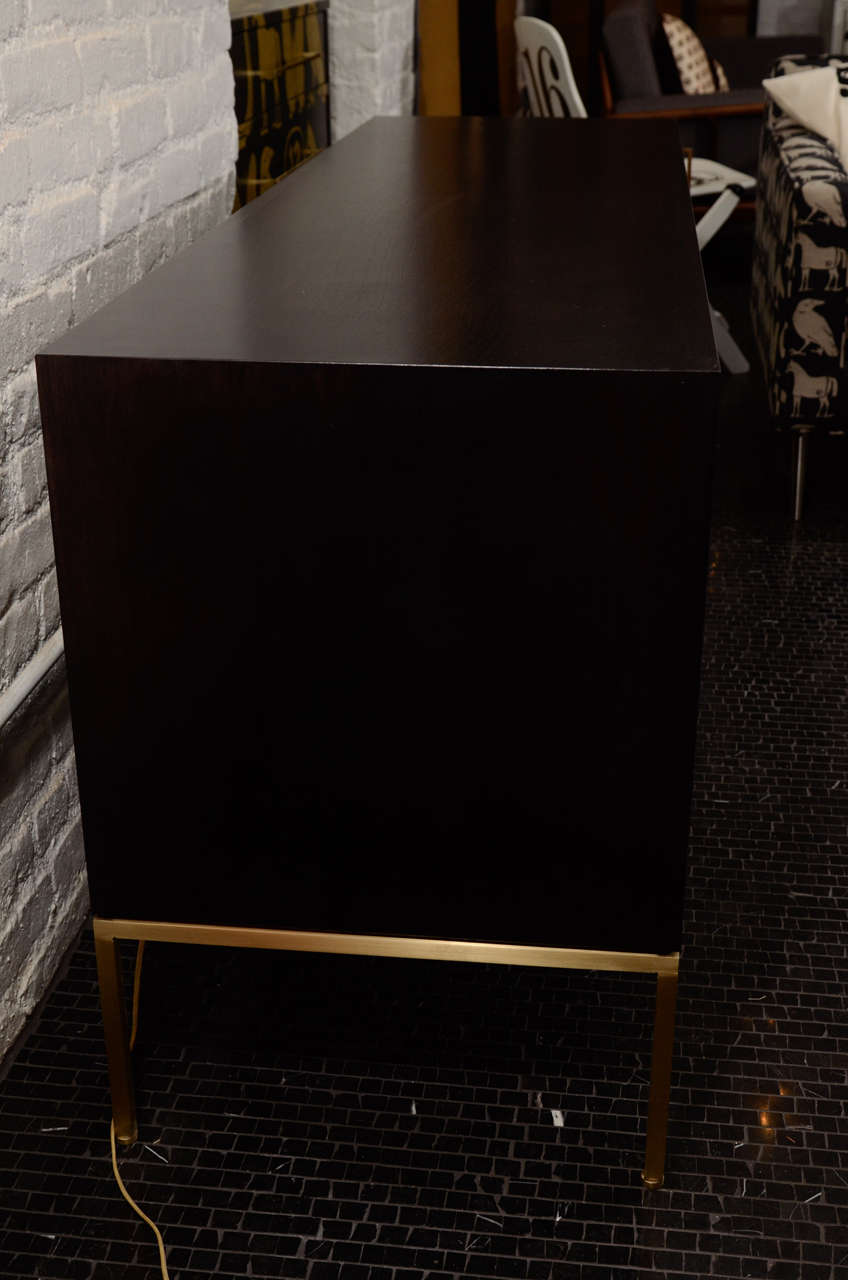 Ebonized Walnut, Cane and Brass Credenza For Sale at 1stDibs