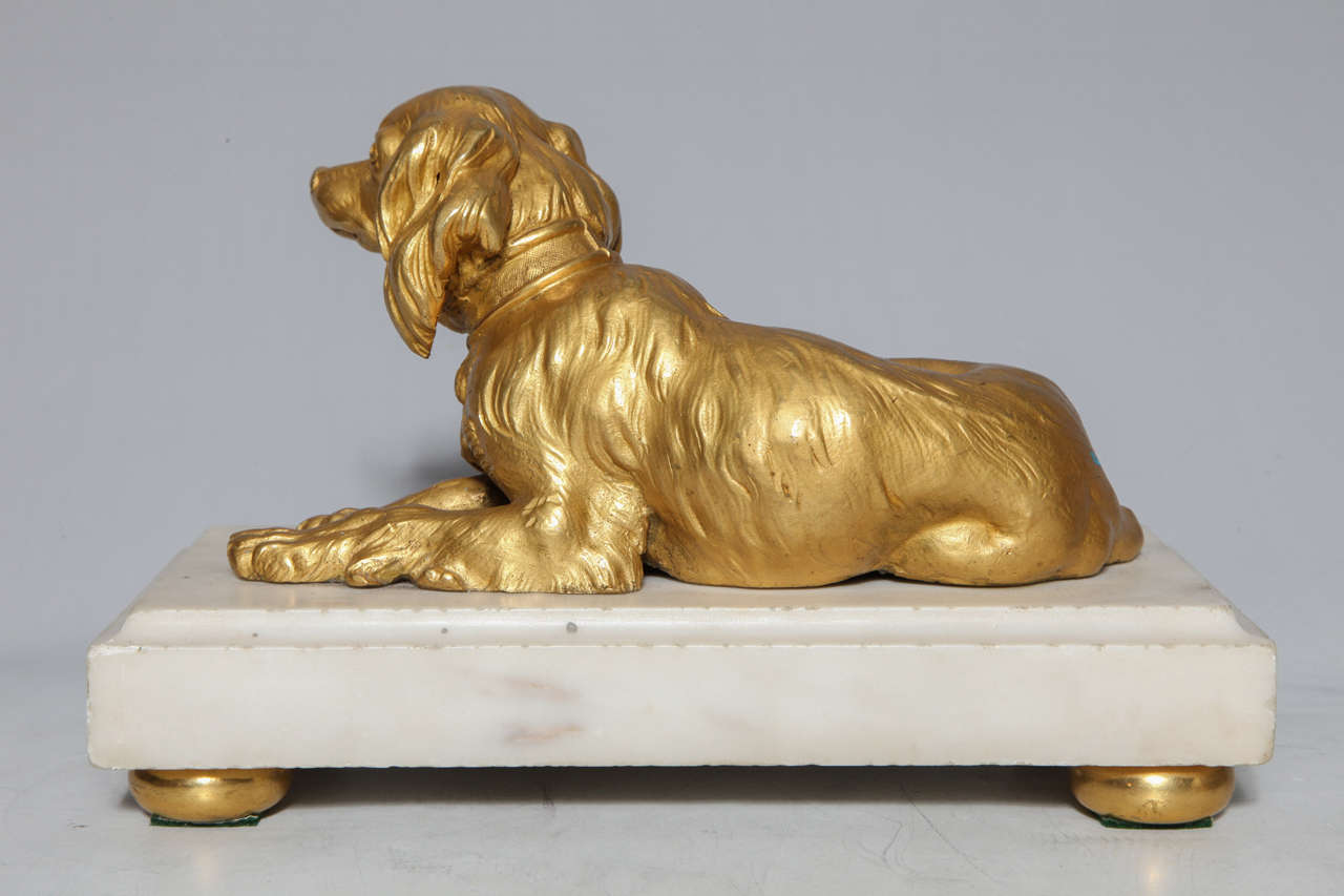 Rare Pair of French Louis XVI Doré Bronze Dogs on Carrara Marble Bases ...