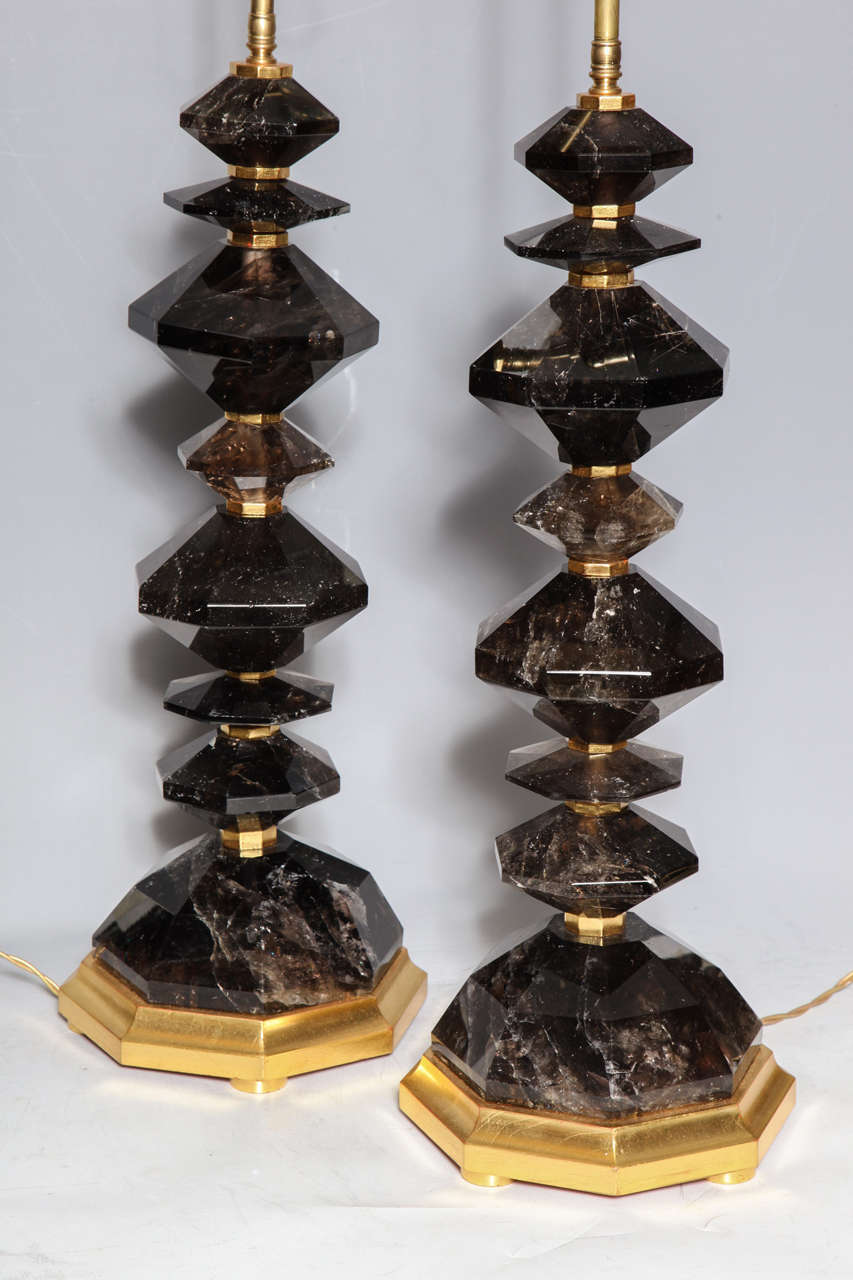 Fine Pair of Smoky Rock Crystal Quartz Table Lamps at 1stDibs