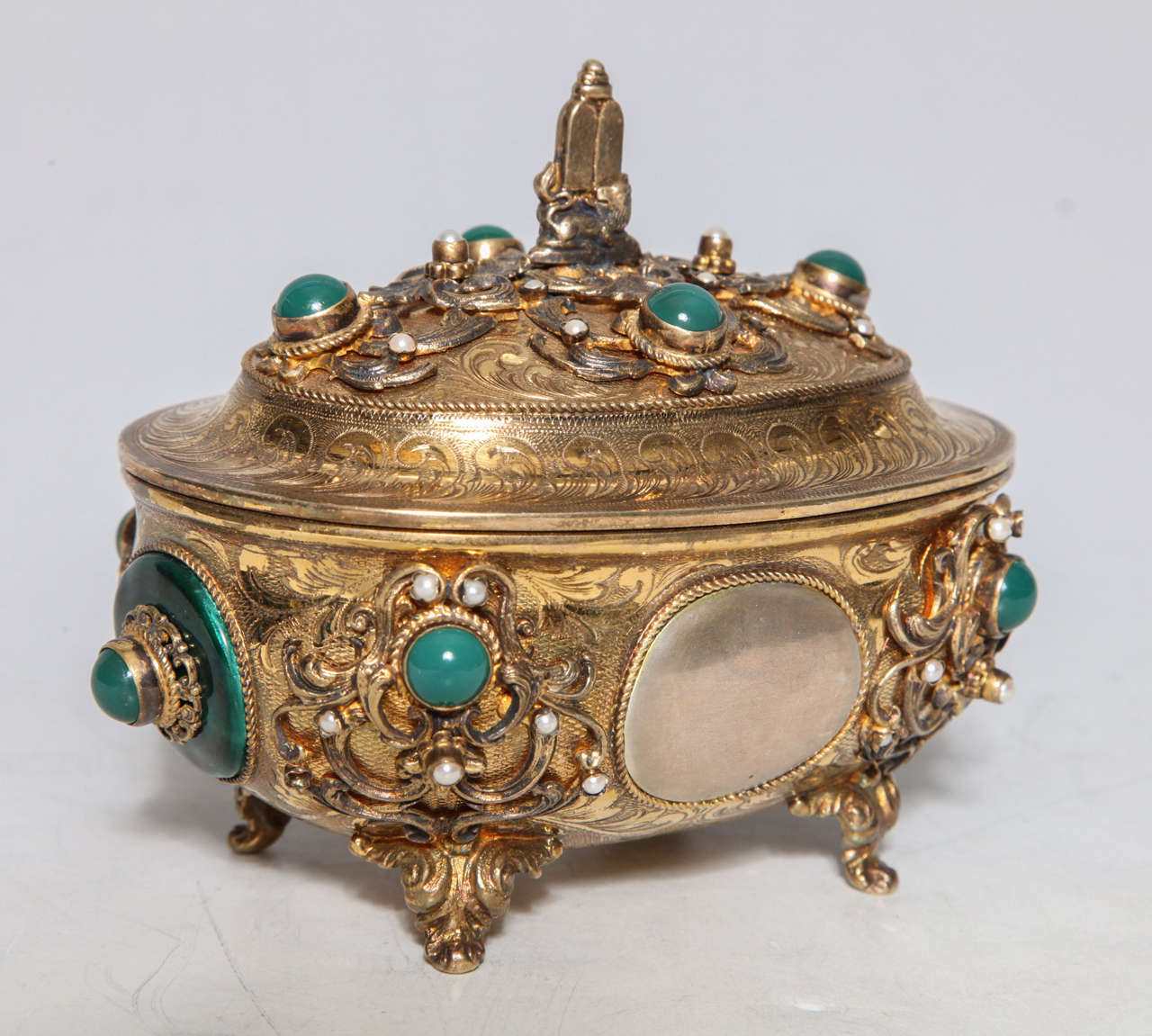 Viennese Judaica Silver Etrog Box, Jeweled with Pearls and Possibly ...