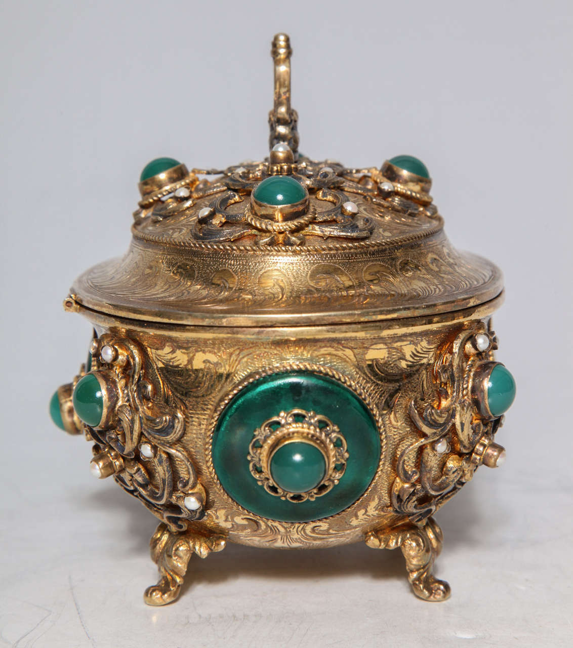 Viennese Judaica Silver Etrog Box, Jeweled with Pearls and Possibly ...