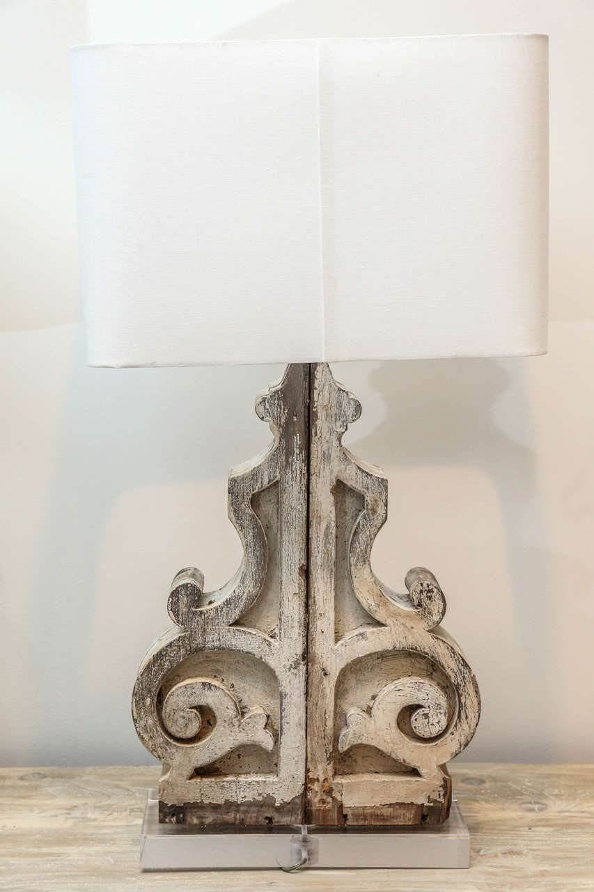 Pair of Large Custom Table Lamps from Painted Corbels at 1stDibs