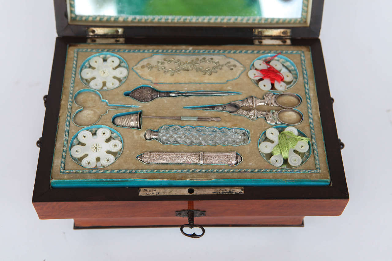 19th Century English Burl Walnut Sewing Box at 1stDibs